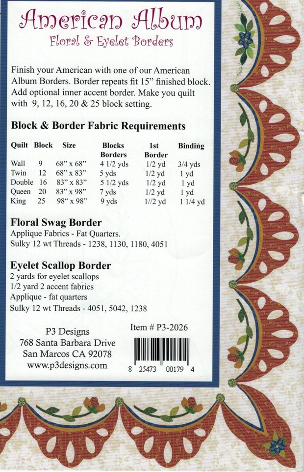 American Album by P3 Designs ~ Baltimore Applique Quilt Pattern Choose ...