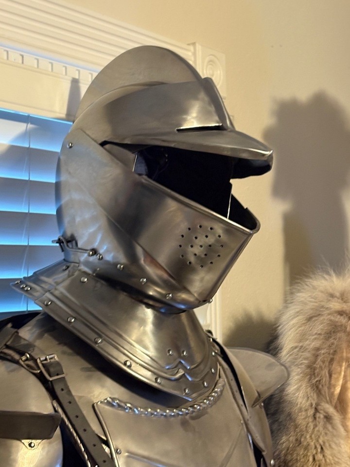 Heavy 16 Gauge Medieval Armor Closed helmet knight Middle Ages Jousting ...