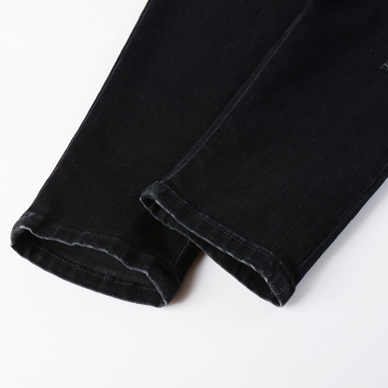 Men's Skinny Stretch Patches Jeans Distressed Washed Denim Snake ...
