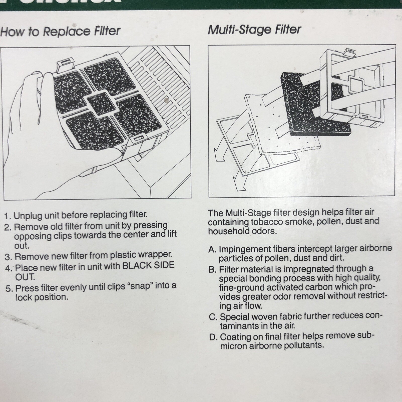 Pollenex PureAir Replacement Air Filter Smoke GRABBER FP1000 1986 for ...