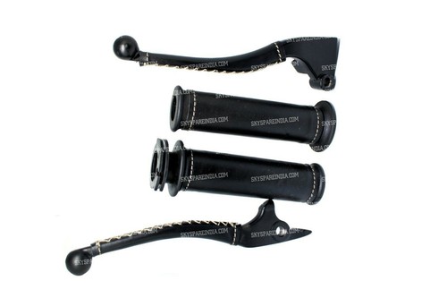 For Royal Enfield Leather covered 7/8" Handlebar Grip & Lever Set ...