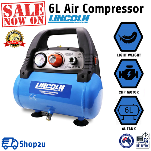 Lincoln 6L 1.8Kw Air Compressor Portable Direct Drive Compact Powerful ...
