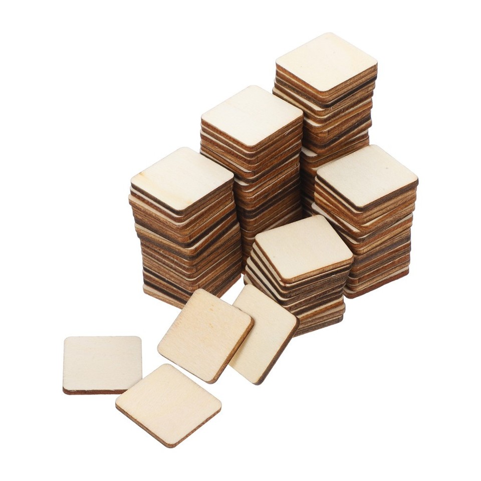 200 Pcs Unfinished Square Wood Pieces Blank Wood Slices Plaques 25 mm ...