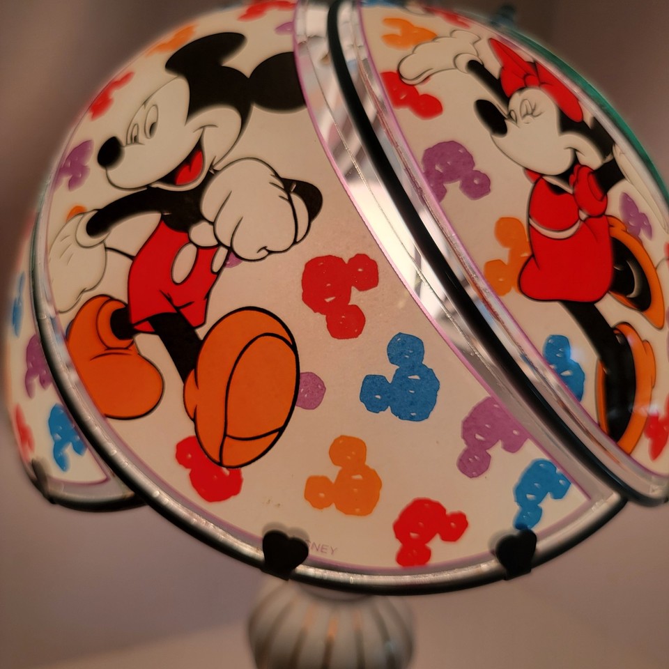 Vintage Disney Mickey Minnie Mouse Metal Tiffany Type Table Touch Lamp ...