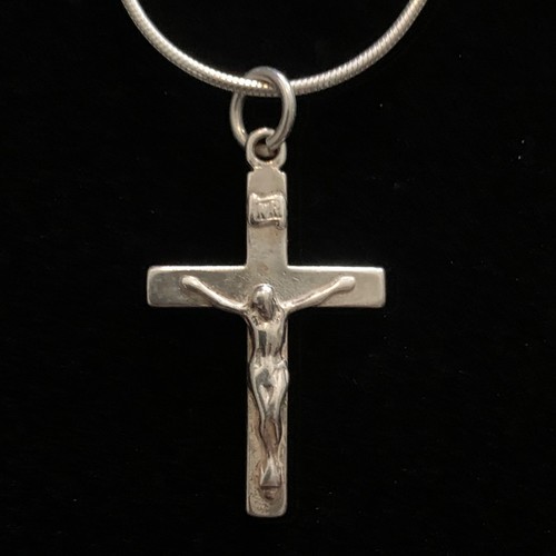 Vintage Sterling Silver Crucifix Pendant Necklace 18” Chain Religious ...