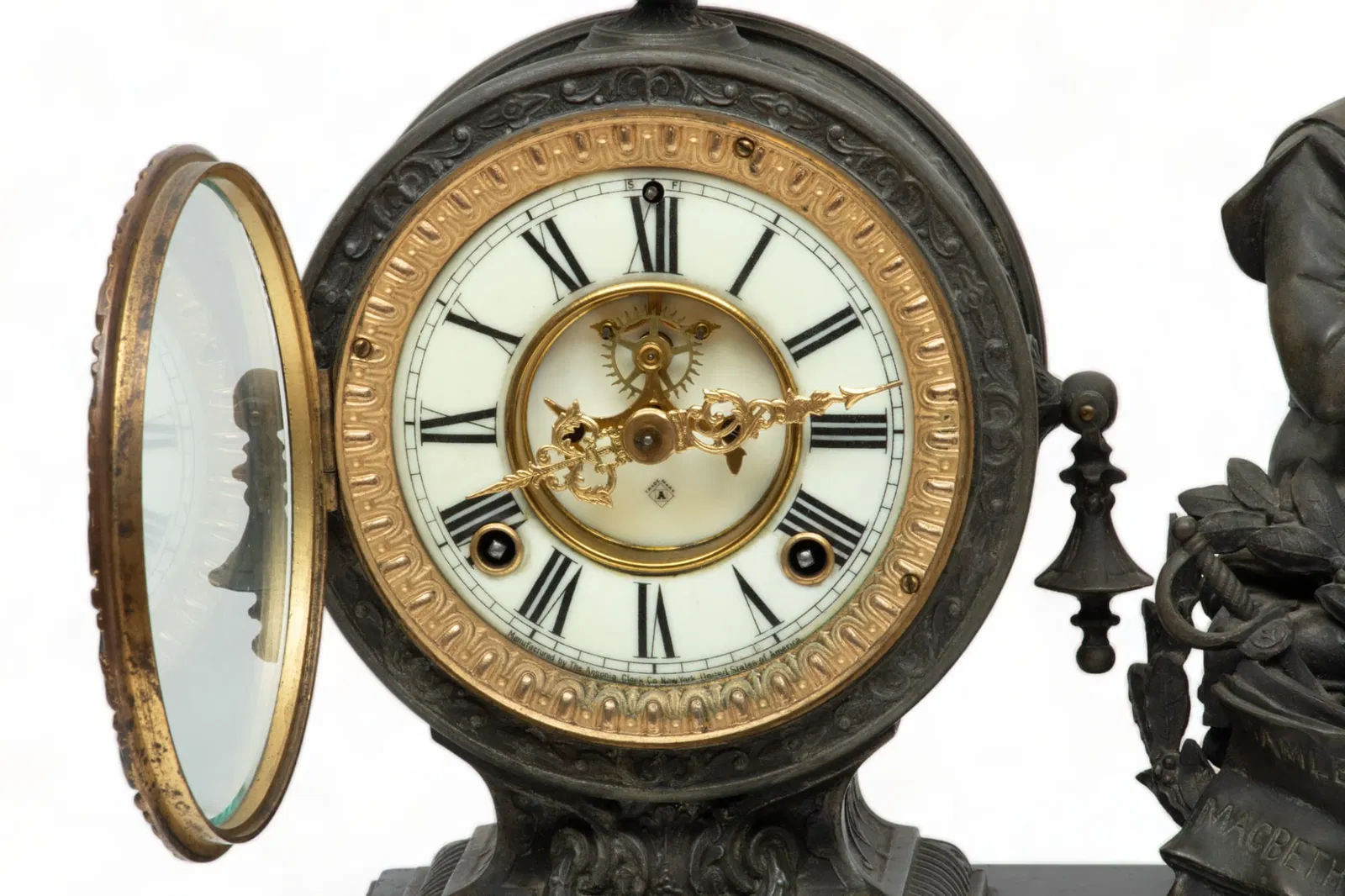 Ansonia Mantle Clock, Spelter Figure of Shakespeare, Marble Base Ca ...