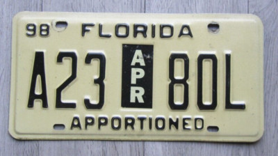 1998 Florida License Plate apportioned tag | eBay