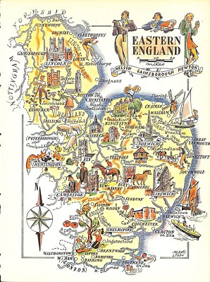 Antique map, Eastern England, Jacques Liozu, 1945-1952 | eBay UK
