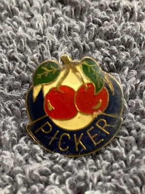 Vintage Round Cherry Picker Enamel Lapel Pin back | eBay