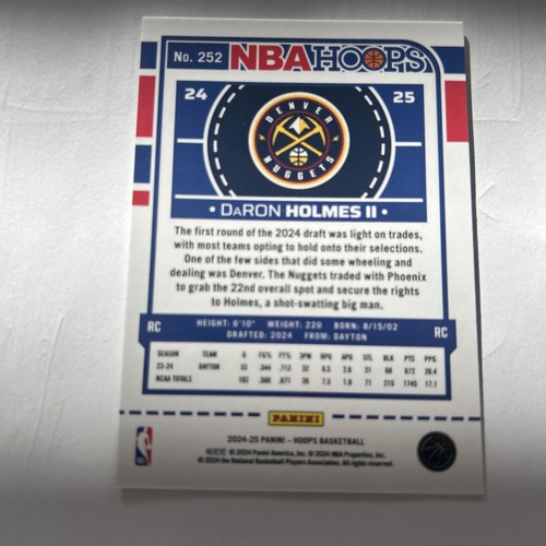 DaRON HOLMES II 2024-25 Panini OPTI-CHROME Hoops ROOKIE CARD #252 ...