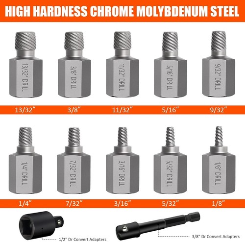 12Pcs Easy Out Bolt Extractor Kit with Bottom 3/8" Drive Multi-Spline ...