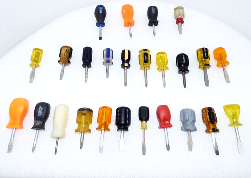 25 Vintage small stubby short screwdriver tool lot phillips slotted ...