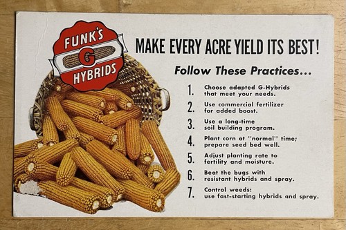 Funk’s G Hybrid Seed Corn Advertising Postcard “Make Every Acre Yield ...