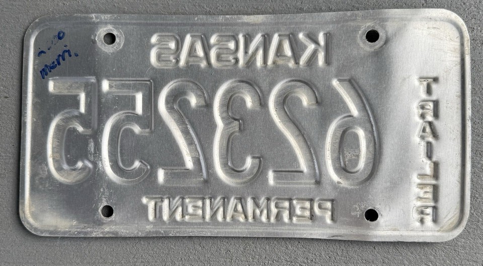 KS Permanent Trailer License Plate Kansas Lic White Red | eBay