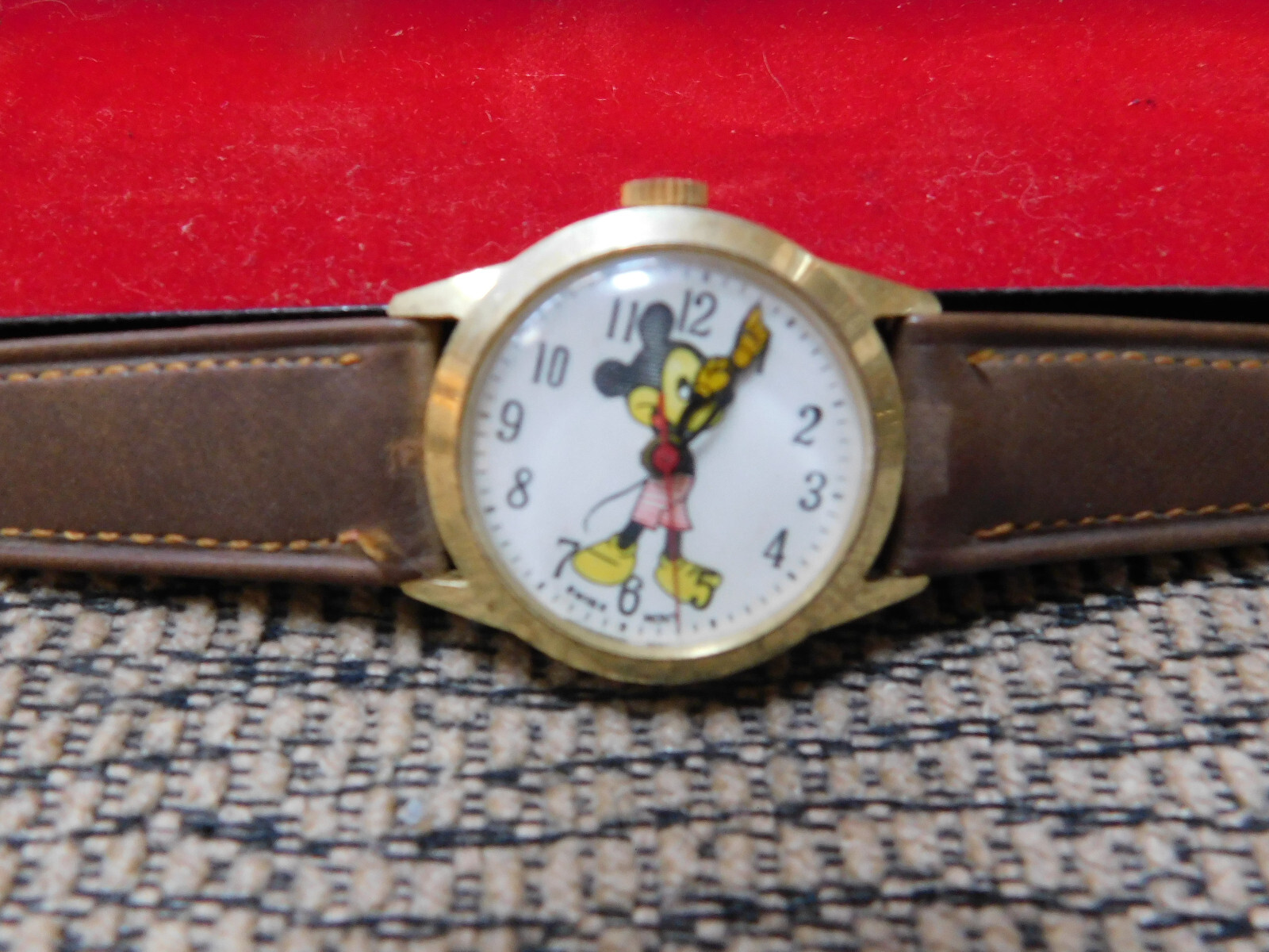 Vintage Mickey Mouse Burgana Watch 1 Jewel Swiss Made Original Box *NOT ...