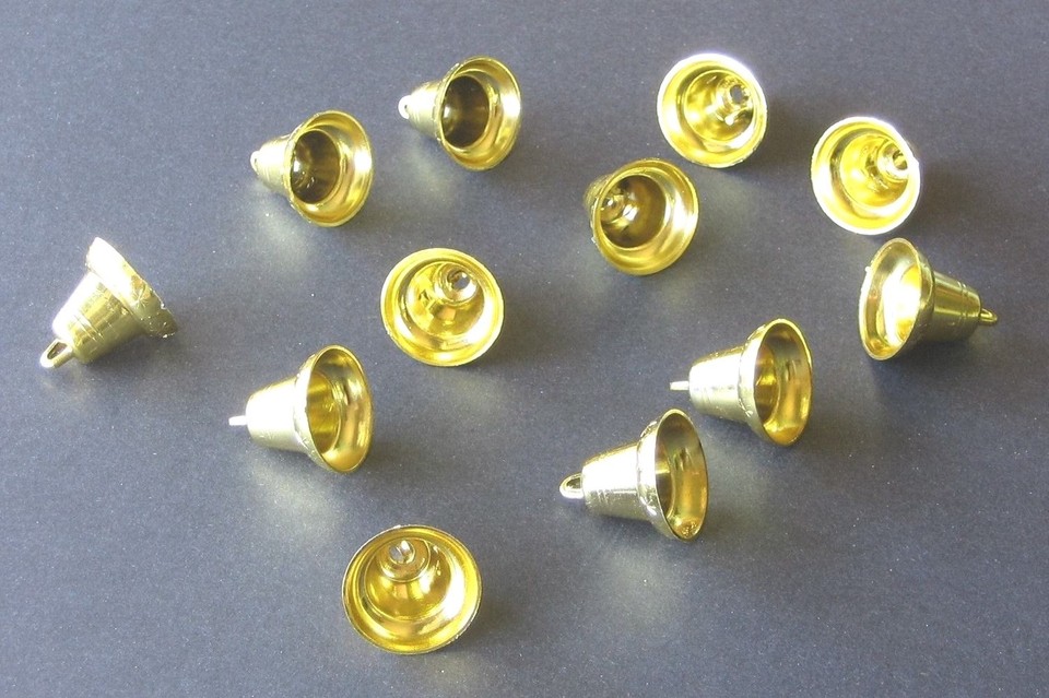 Wedding Christmas Bells Gold Ornaments Miniature 1 1/4" with Hangers ...