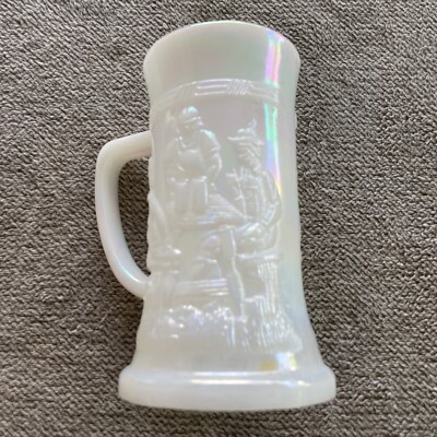 Vtg Federal Glass Moonglow Iridescent Milk Glass Tavern Scene Beer ...