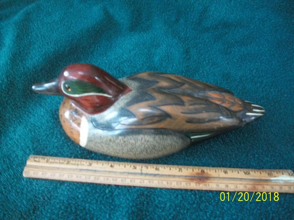 WOODEN DUCK RARE 1988 HAND CRAFTED GREENWING TEAL SIGNED GENE MALIN | eBay