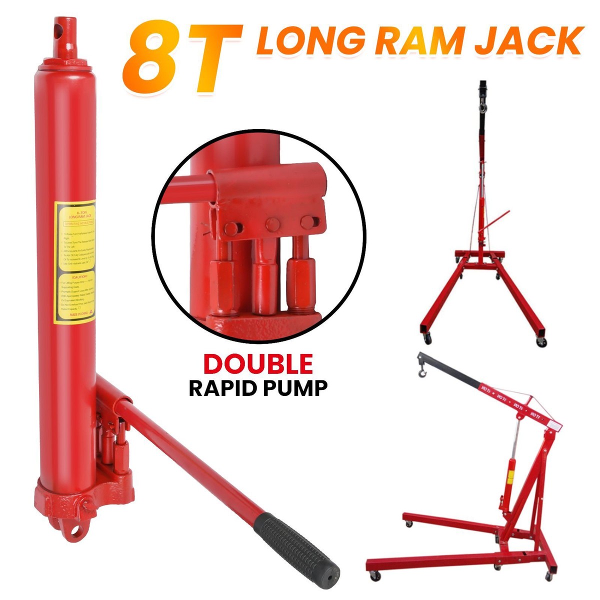 Engine Hoist Jack 8 Ton Hydraulic Long Ram Jack Manual Pump For Engine ...