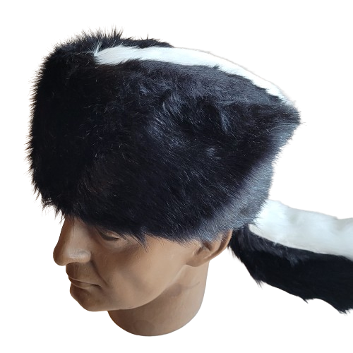 Skunk Hat Faux Fur & Tail Cap Warm Soft S-XL Size Mountain Men Coon ...