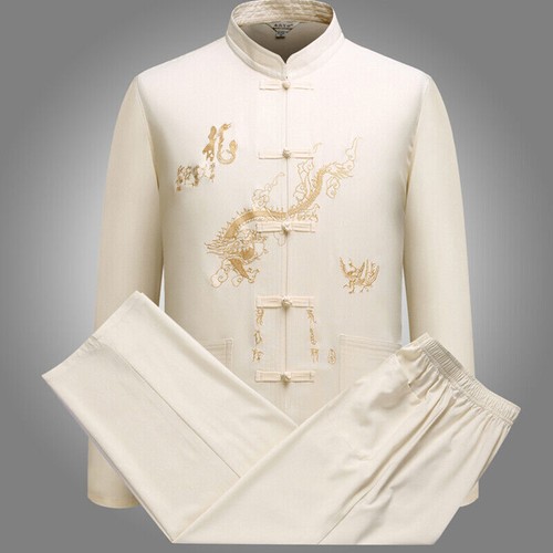 Mens Traditional Chinese Tang Suit Set Kung Fu Taichi Uniform Dragon ...