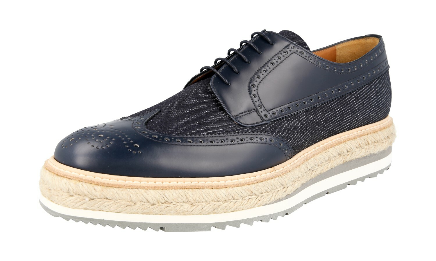 LUXURY PRADA DERBY LACE-UP SHOES 2EG015 BLUE LEATHER + DENIM US 11.5 EU ...