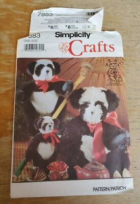 SIMPLICITY JOINTED PANDA BEAR PATTERN 7883 SIZE 16" 10" 7" FREE ...