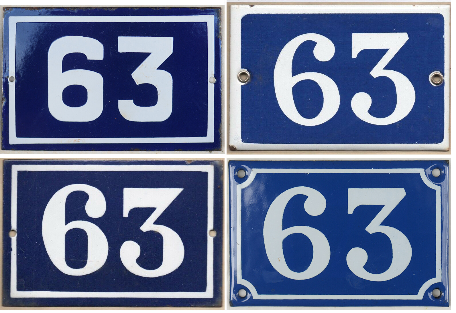 Old blue French house number 63 door gate wall fence street sign plate ...