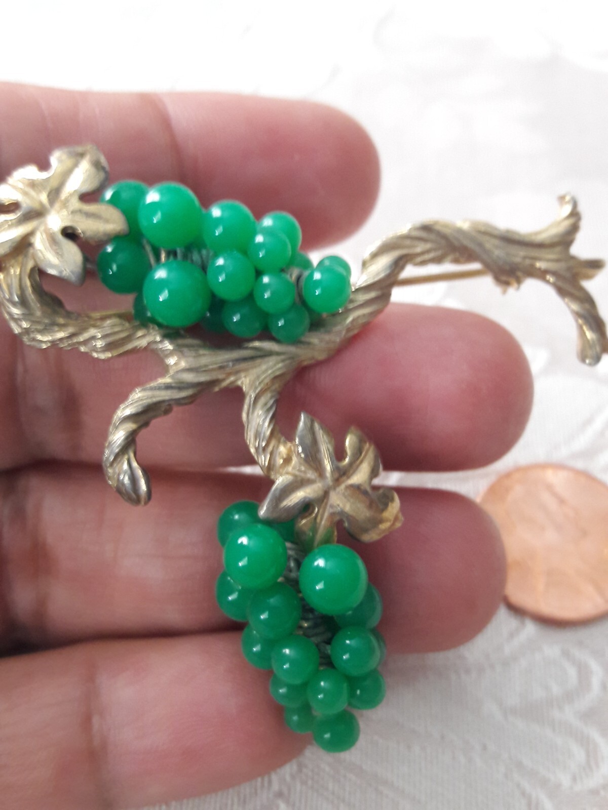 Vintage Signed Marvella Two (2) green Grape Cluster Dangle Pin Brooch ...