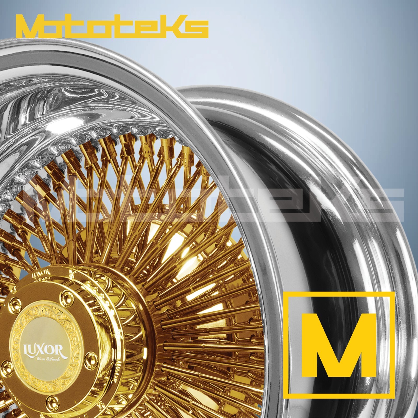 14X7 LUXOR WIRE WHEEL 100 STRAIGHT REV RIM 24K CENTER GOLD SINGLE 1 PC ...