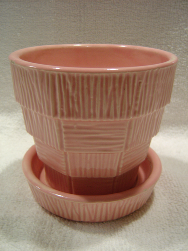 Vintage McCoy PINK Basketweave Flower Pot Planter 4" | eBay
