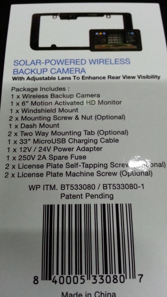 TYPE S Solar-Powered Wireless Backup Camera Built Into License Plate ...