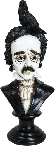 Gothic Day of the Dead Edgar Allan Poe Bust with Perching Raven Crow ...