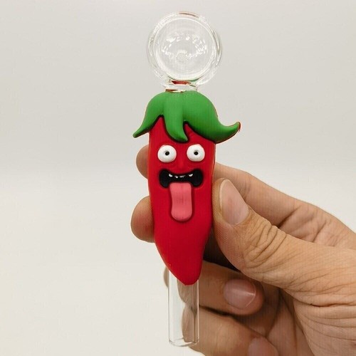 1x 4.2inch Silicone & Glass Hand Pipe Funny Red Pepper Shihsa Bong ...