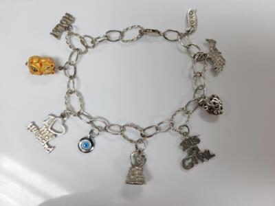 SJC Sterling Silver Charm Bracelet With 9 Charms 8.5" ~ 18.7 g ~ 7-E747 ...