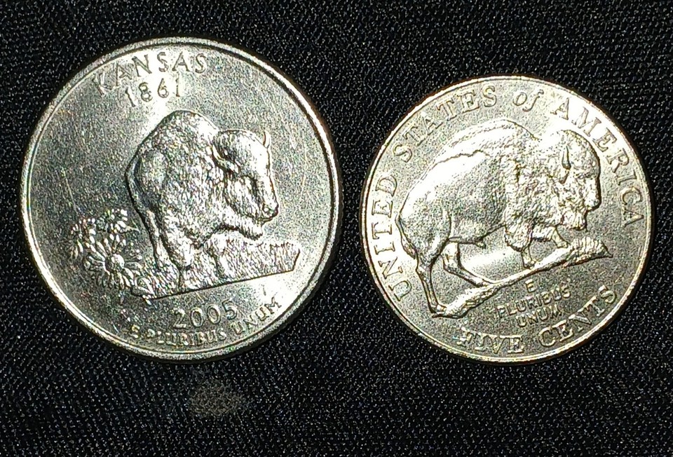 Rare 2005 Buffalo Nickel D Mint 5c & 2005 D Kansas State Buffalo ...