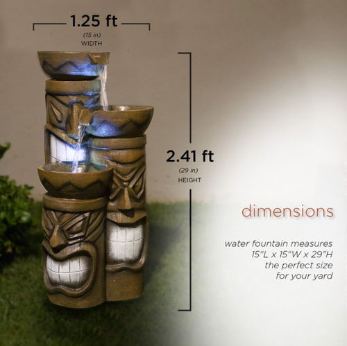 3 Tier Lighted Tiki Water Fountain Polynesian Garden Waterfall Cascade ...