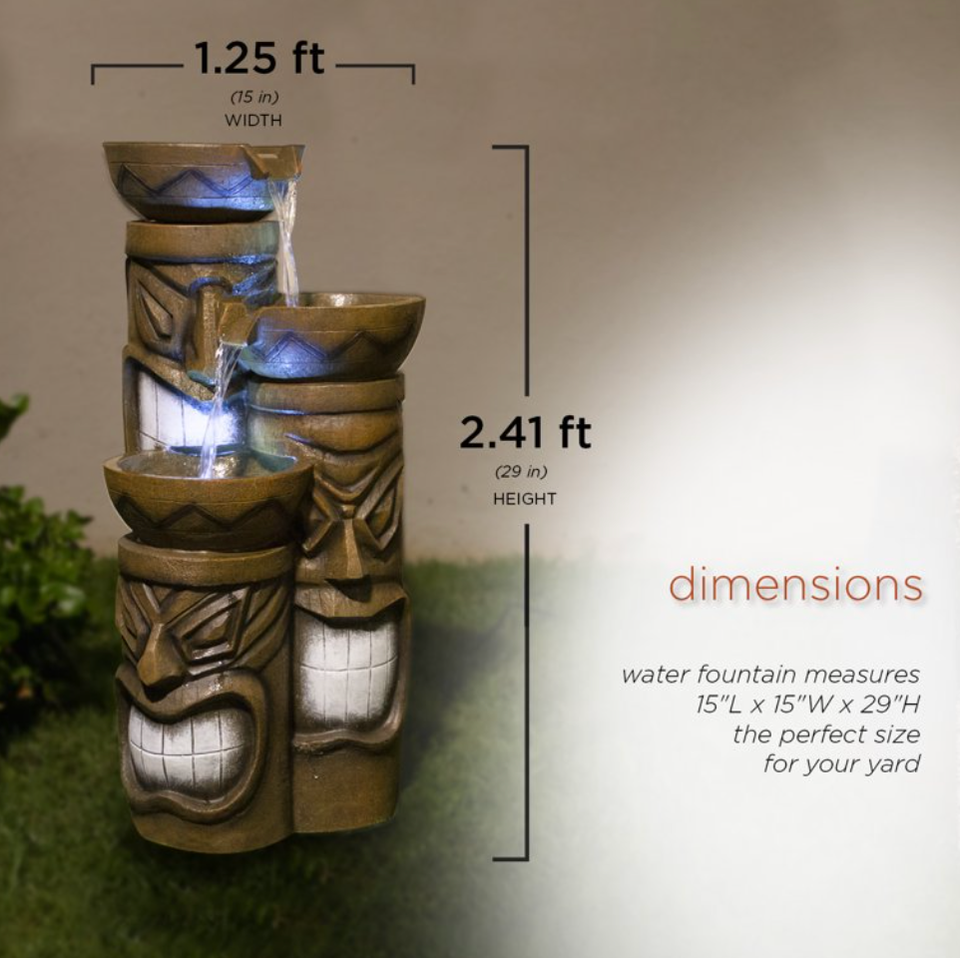 3 Tier Lighted Tiki Water Fountain Polynesian Garden Waterfall Cascade ...