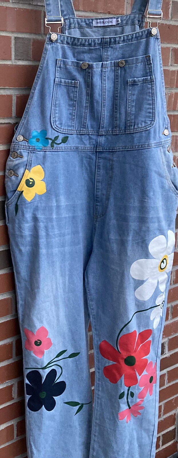 Misslook Floral Painted Faded Denim Bib Overalls size 4XL | eBay
