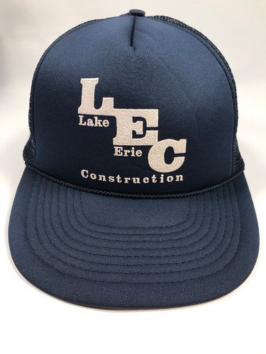 Vintage Lake Erie Construction Hat Trucker Strap Back Blue Baseball Cap ...