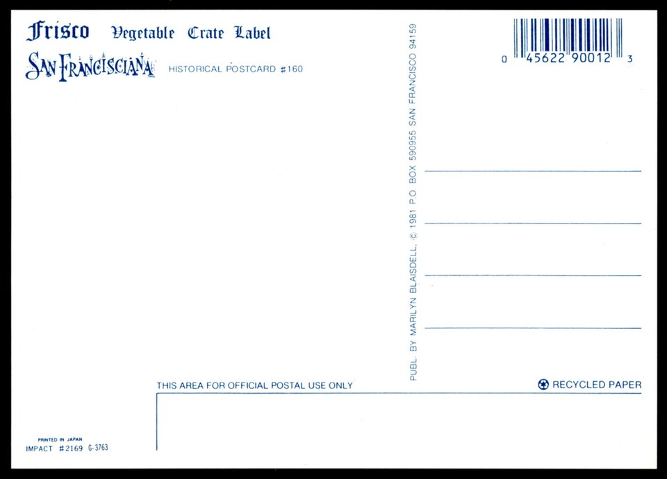 FRISCO (SAN FRANCISCO FERRY BUILDING) HISTORIC CRATE LABEL ART~NEW 1981 ...