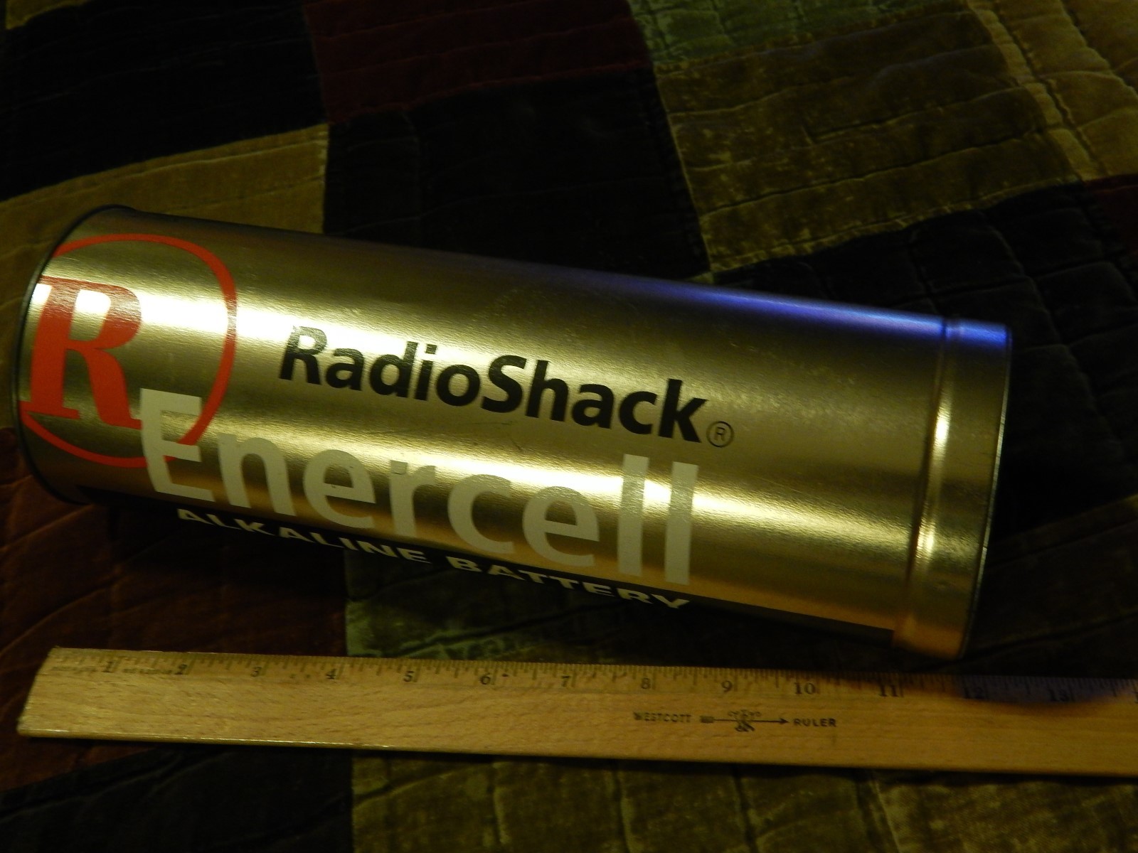 Radio Shack ~ Enercell Alkaline Battery ~ 12'' Metal Coin Bank ~ "Stash ...