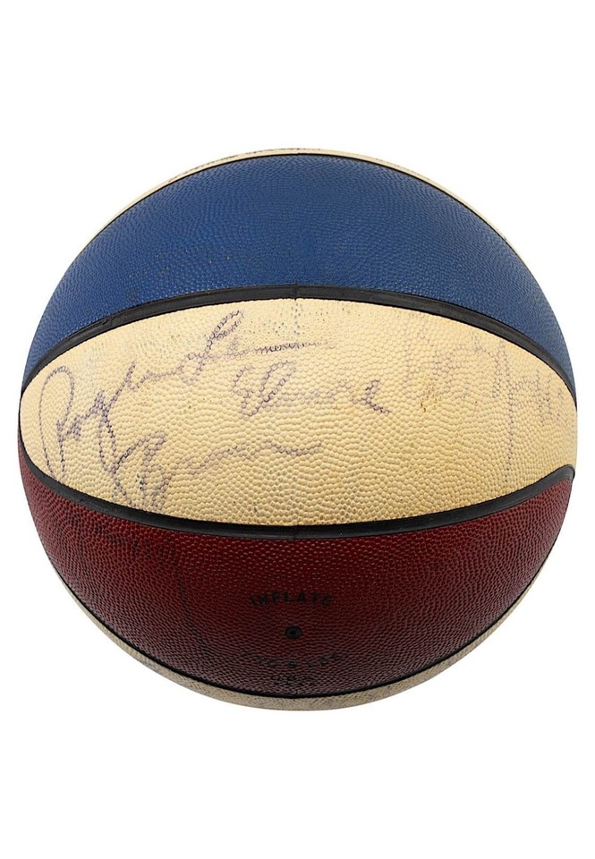 1974-75 Indiana Pacers Team Signed Rawlings Mike Storen ABA Red, White ...