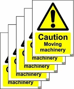 Caution Moving Machinery Safety Sign - Self adhesive stickers 100mm x ...