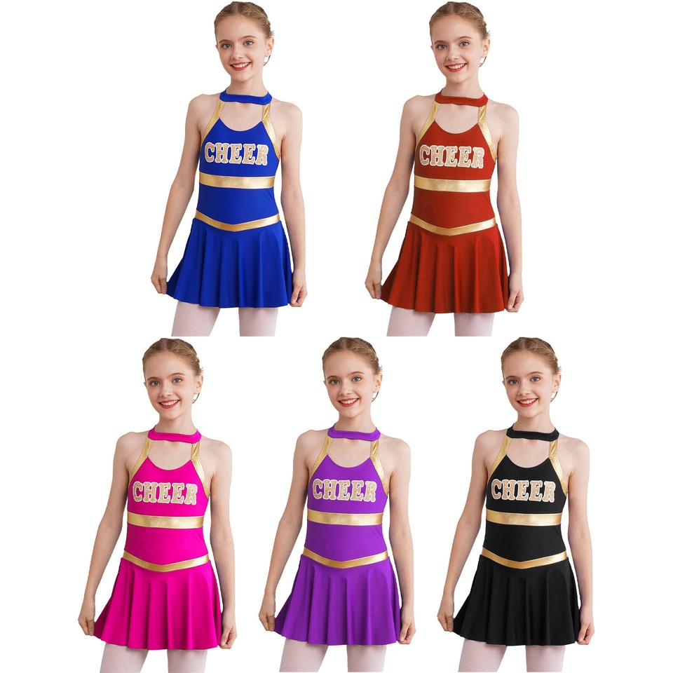 Kids Girls Cheerleading Outfit Back Zipper Cheer Leader Costume Party ...