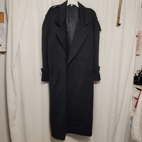 Vintage Successo Uoma Phita 42 Reg Black Wool Trench Coat Lined Double ...