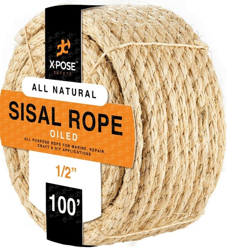 Sisal Rope - 1/2 Inch x 100' Thick Rope, Heavy Duty Durable Natural ...