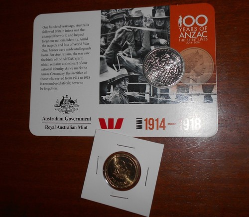 2015/2017/ 100years of Anzac/ 20c Carded Coin & $1 UNC Coin/ Set of 2 ...