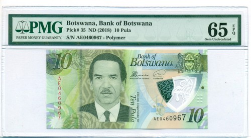 Botswana 2018 10 Pula Bank Note - Polymer Gem Unc 65 EPQ PMG | eBay