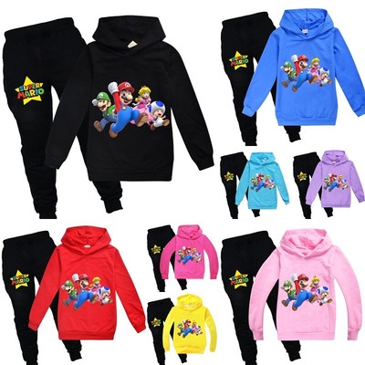 Kids Boys Girls Super Mario Print Casual Tracksuit Sets Hoodies Pants ...